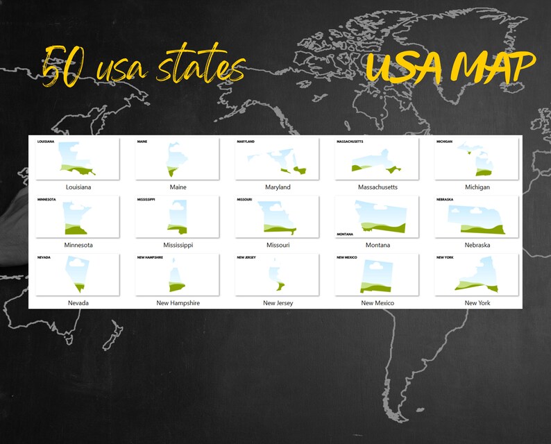 50 States of America USA MAP Canva Frame Template, Easy Drag and Drop ...