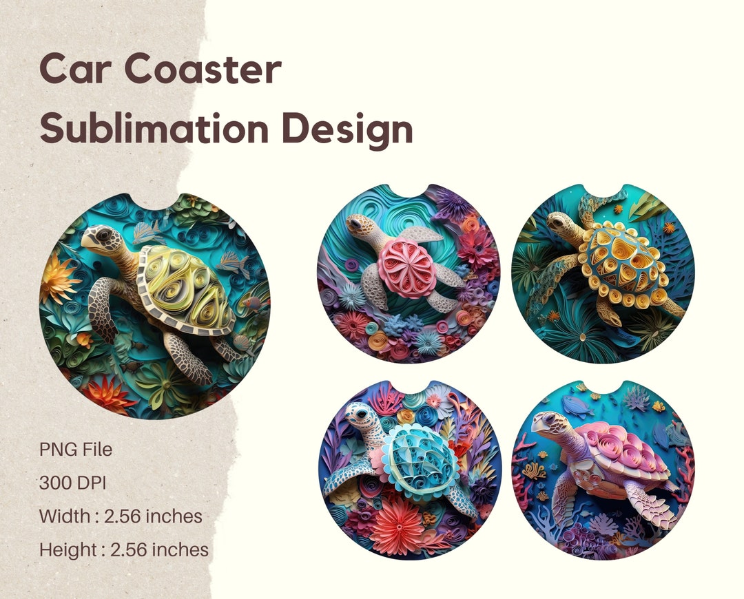3D Sea Turtle Quilling Car Coasters Template Set, Turtle Paper Art ...