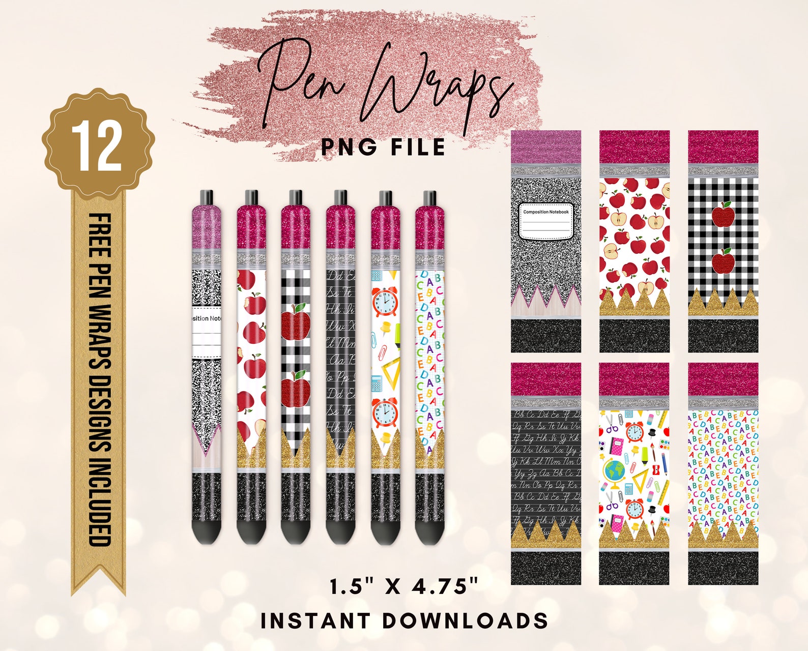 School Theme Pen Wraps, Back to School Pen Wrap Design, Teacher Pen ...