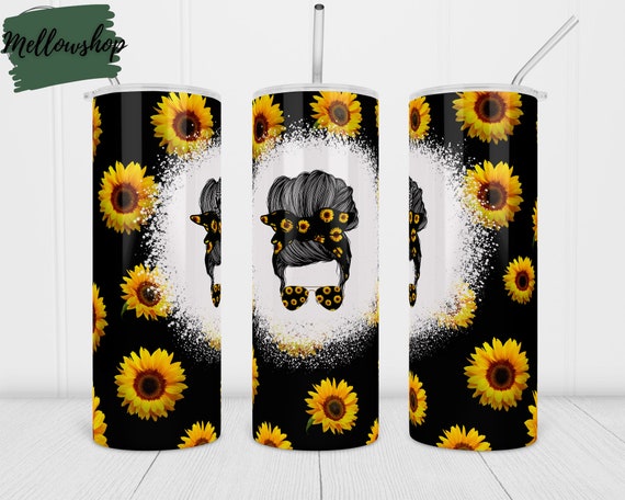 Mom Life Sunflower Messy Bun Wrap 20oz Str8 Tumbler Png Instant