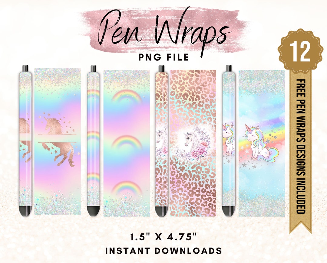 Unicorn Rainbow Pen Wraps, Pastel Pen Design Printable Waterslide, 4 ...