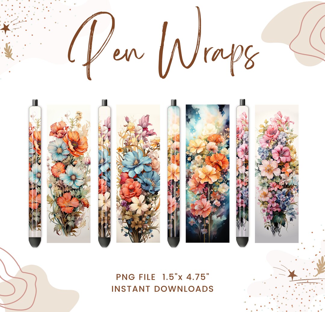 Flower Bouquet Pen Wraps, Vintage Flower Pen and Bookmark Design ...