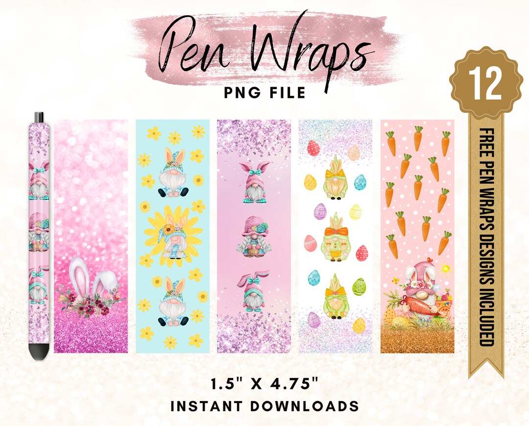 Easter Day Pen Wraps, Gnome Easter Bunny Pen Design, Rabbit Printable ...