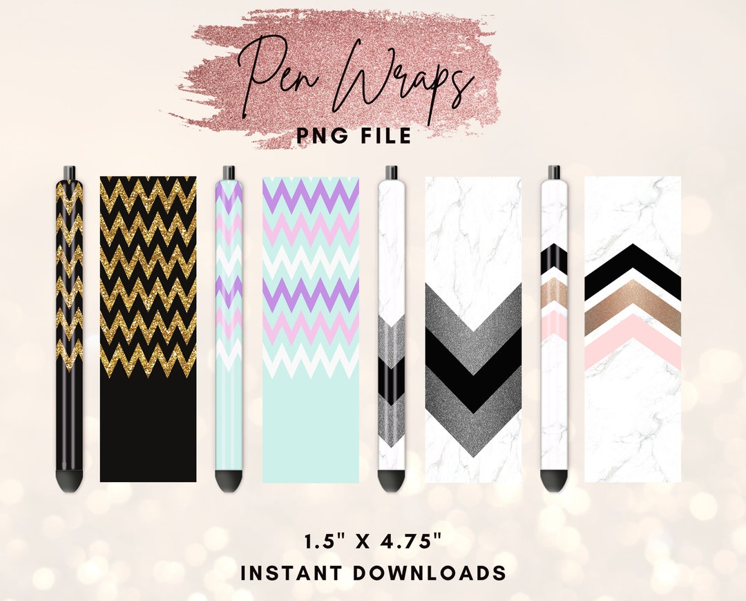 Chevron Pen Wraps, Marble Pen Wrap Design, Glitter Pen Design ...