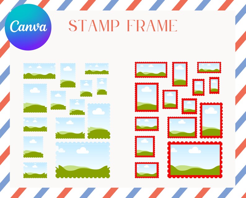 Postage Stamp Canva Frame Template Editable, Postmark, Postal, Blank ...