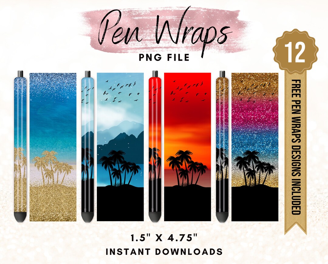 Beach Pen Wraps, Summer Pen Wrap Design, Sunset Pen Design, Coconut ...