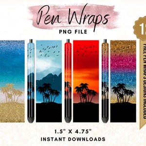 Beach Pen Wraps, Summer Pen Wrap Design, Sunset Pen Design, Coconut ...