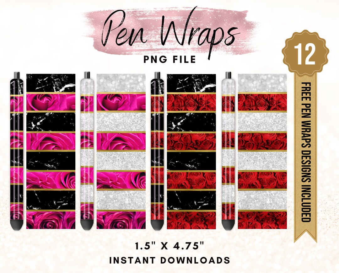 Red Rose Pen Wraps, Flower Pen Wrap Design, Floral Stripe Pen Design ...