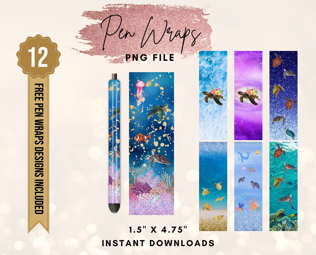 Turtle Pen Wraps, Ocean Water Pen Wrap Design, Water Pen Design, Turtle ...
