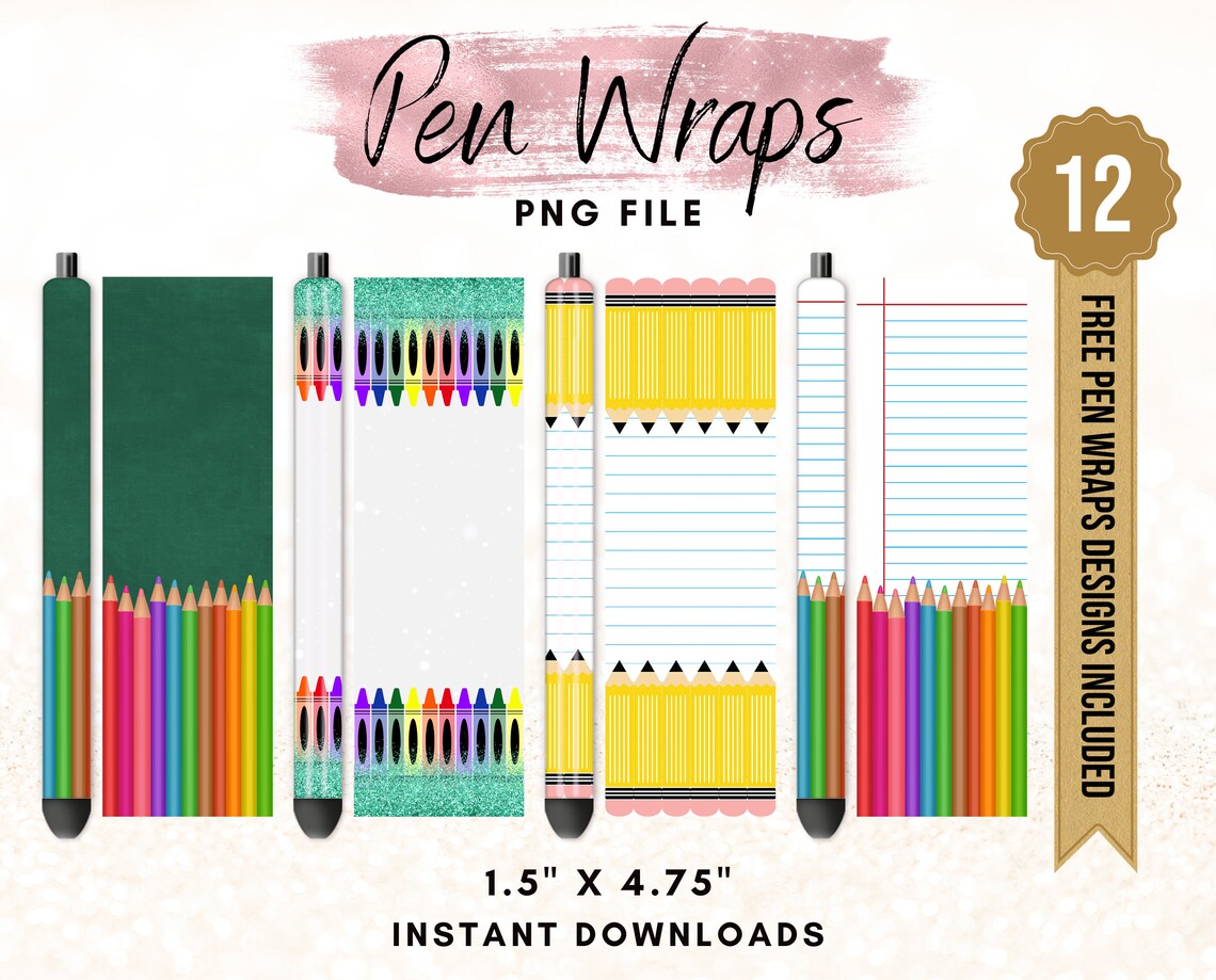School Theme Pen Wraps, Colored Pencils Pen Wrap Design, Pencil School ...