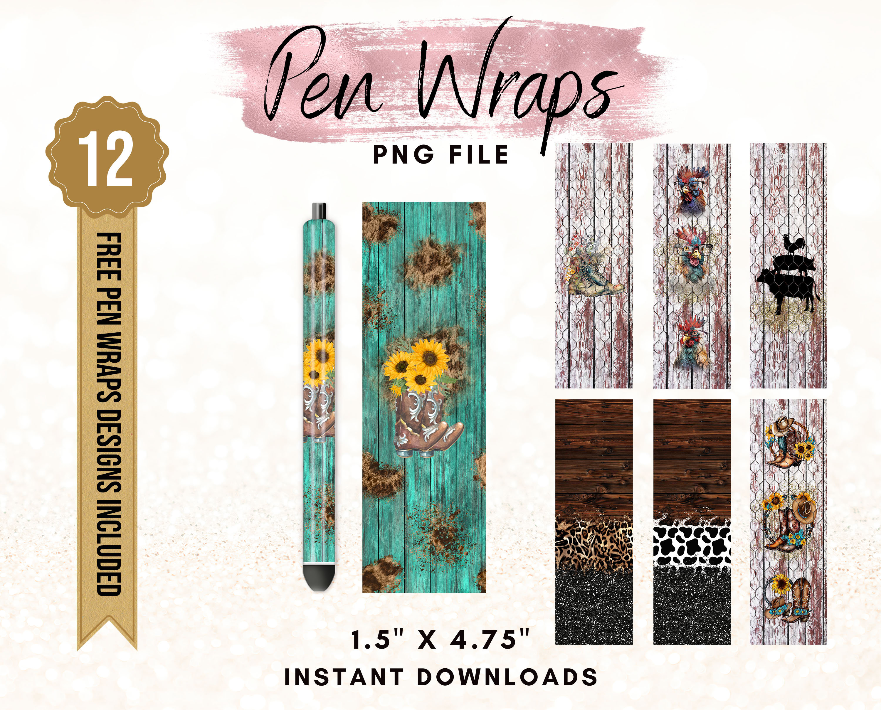 Western Farm Pen Wraps, Farm Animal Skin Sunflower Vintage Pen Design ...