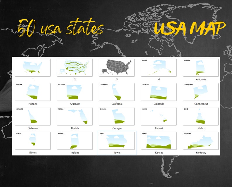 50 States of America USA MAP Canva Frame Template Easy Drag - Etsy