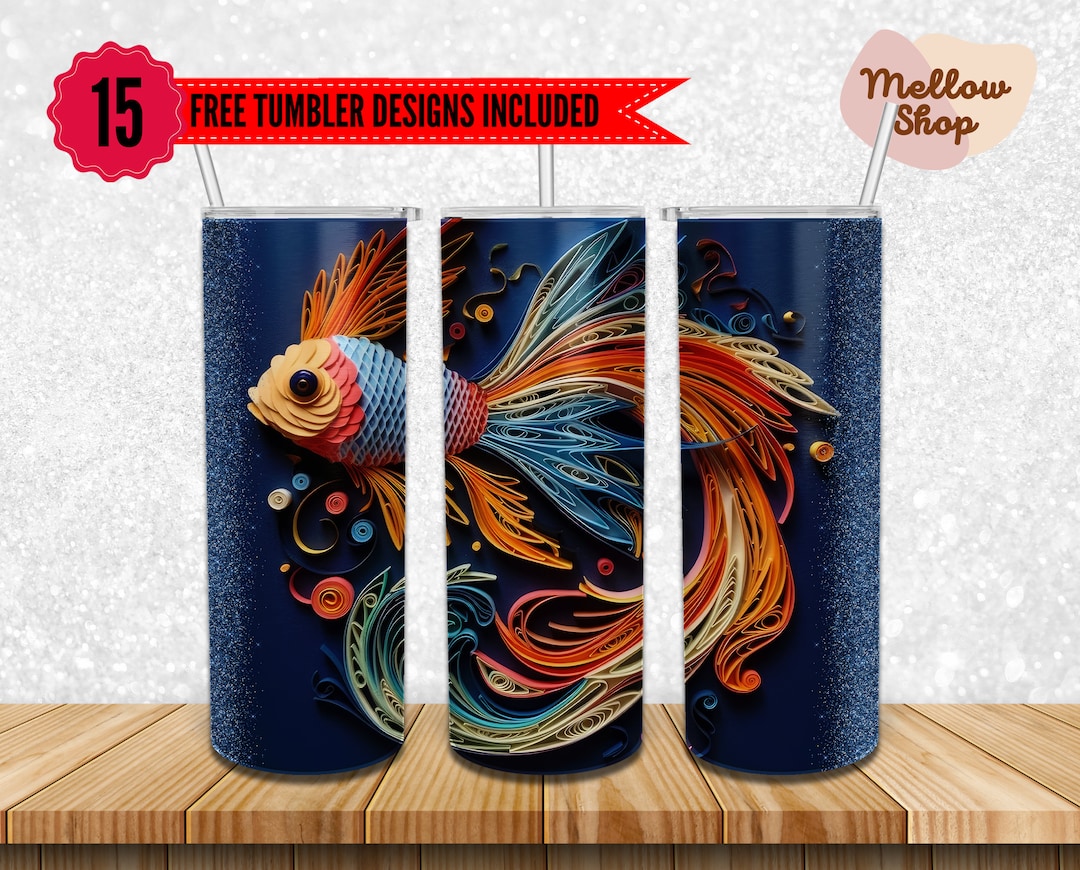 20oz Fish Paper Cut Art Quilling Tumbler, Fish Art Tumbler Designs ...