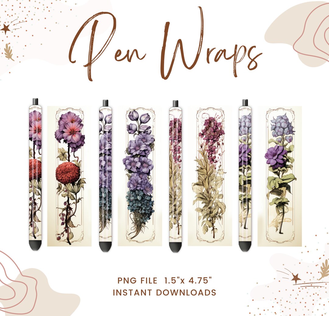 Flower Bouquet Pen Wraps, Vintage Flower Pen and Bookmark Design ...