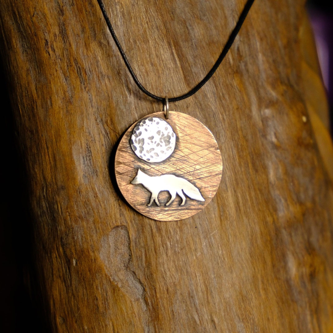 Silver Fox and Moon Copper Coin Pendant Handcrafted - Etsy