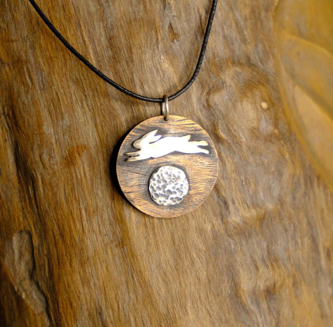 Leaping Silver Hare & Moon Copper Coin Pendant - Handcrafted - Etsy