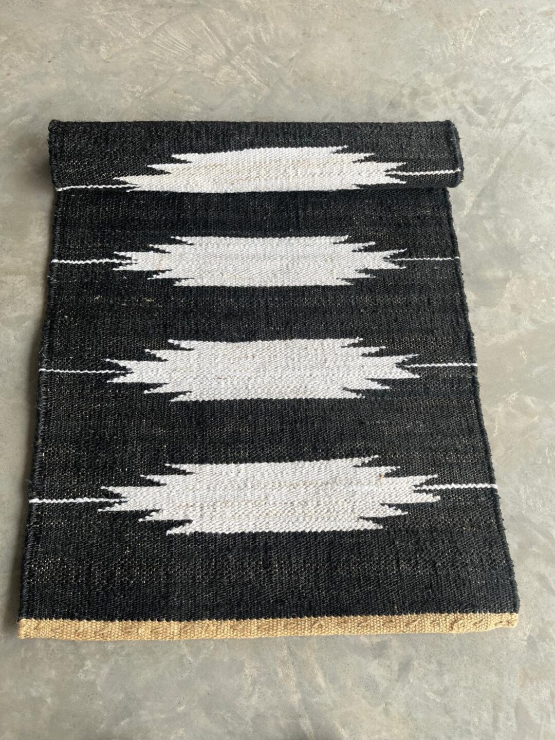 Handmade Natural Black White Jute Rug Large Area Jute Rug Kitchen ...