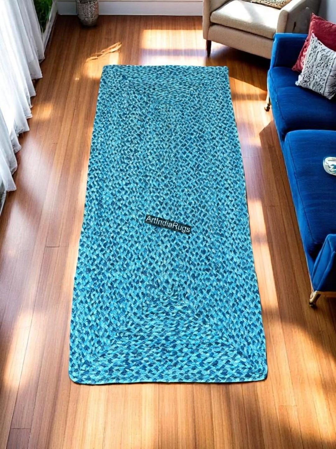 Handmade Sky Blue Chindi Cotton Rug: Bohemian Decor - Etsy