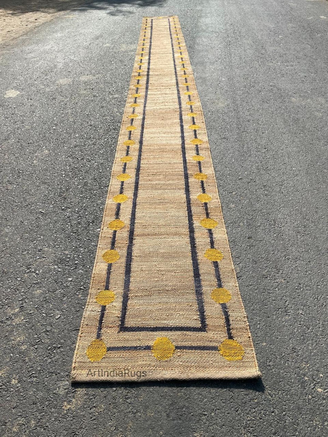 2x18 Handloom Natural Yellow Dote Hemp Jute Runner Boho Home Decor ...
