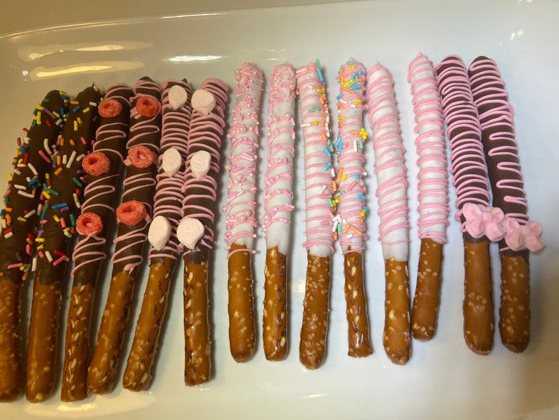 14 Rods of Pink Theme Chocolate Covered Pretzels - Etsy