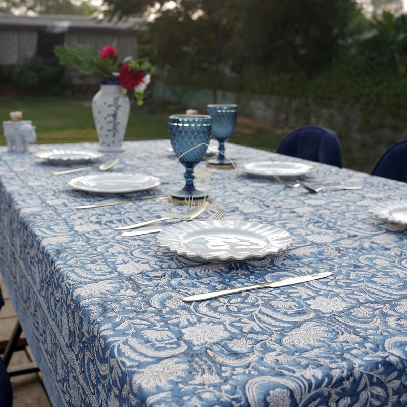 Light Blue Toile Tablecloth - Etsy