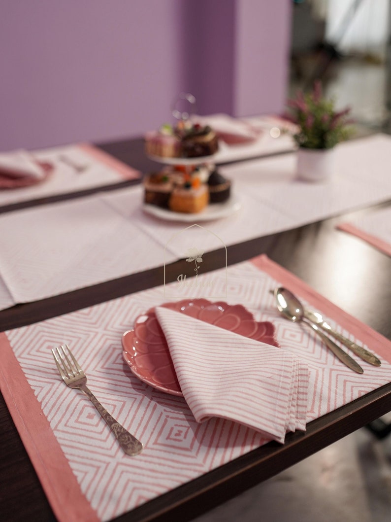 Red Hand Block Printed Table Decor Set, Boho Table Decor Placemat ...