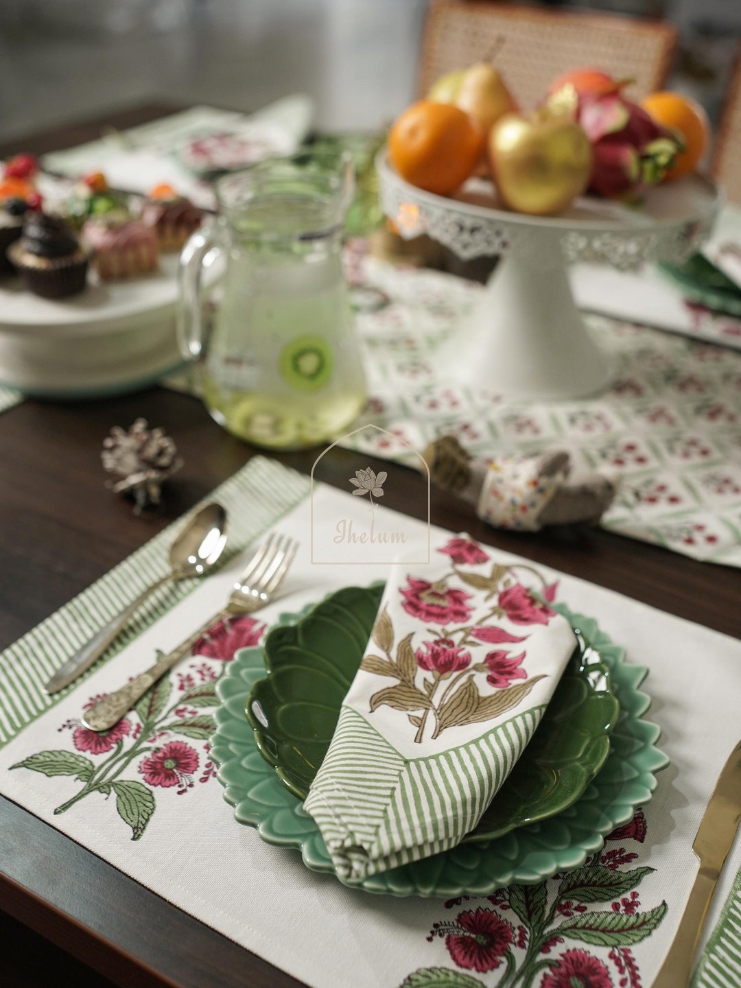 Natural Dining Table Runner Set With Elegant Floral Patten Embroidery ...