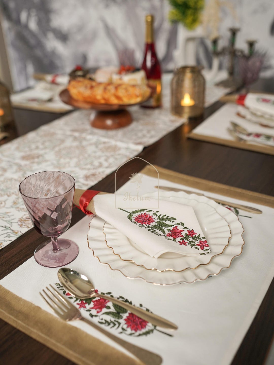 Hand Block Printed Handmade Table Runner Printed Napkins Set, Cocktail ...