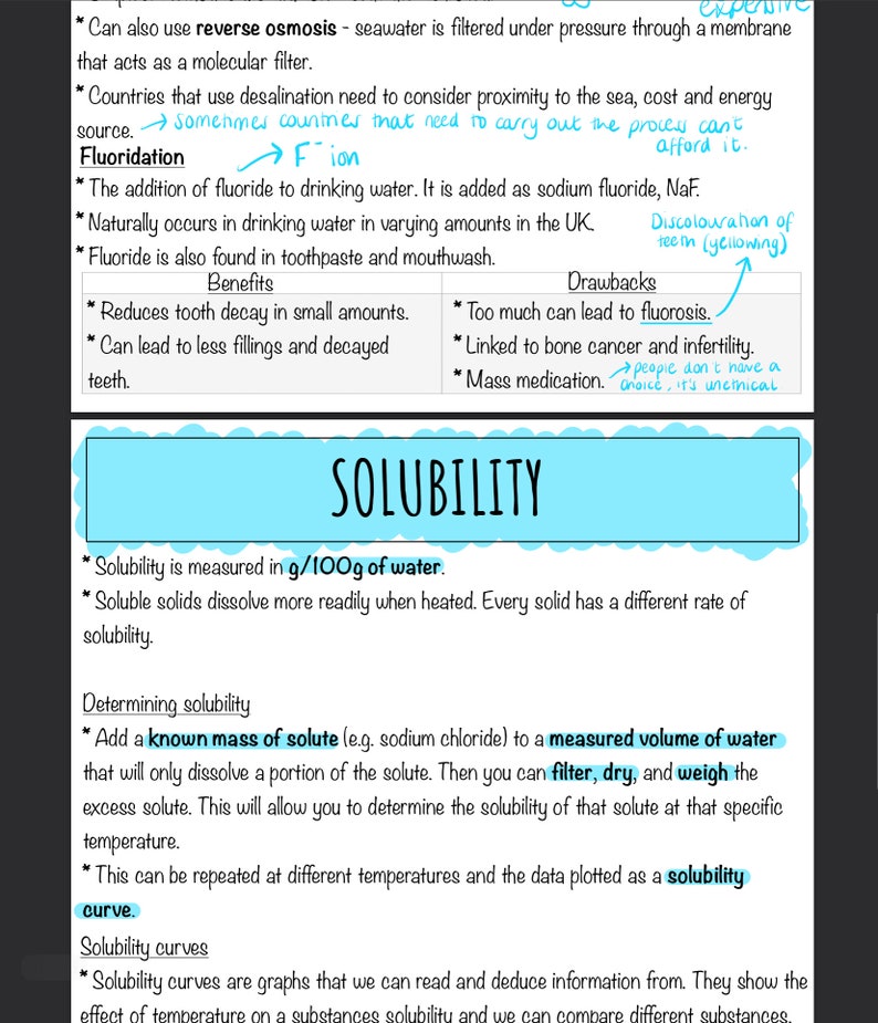 GCSE Chemistry - Water Revision Card Study Notes - Etsy