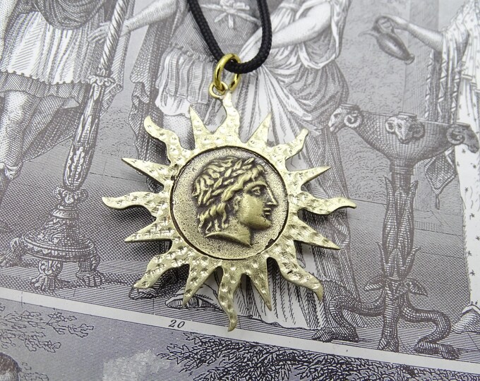 Dainty Apollo Sun Necklace, Brass Sunshine Necklace, Sun Symbol Coin ...