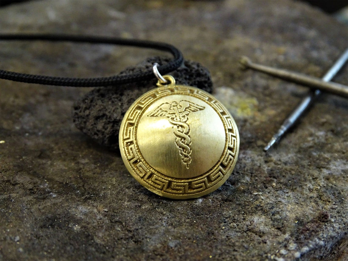 Caduceus Curved Pendant Medical Symbol Bronze Caduceus - Etsy