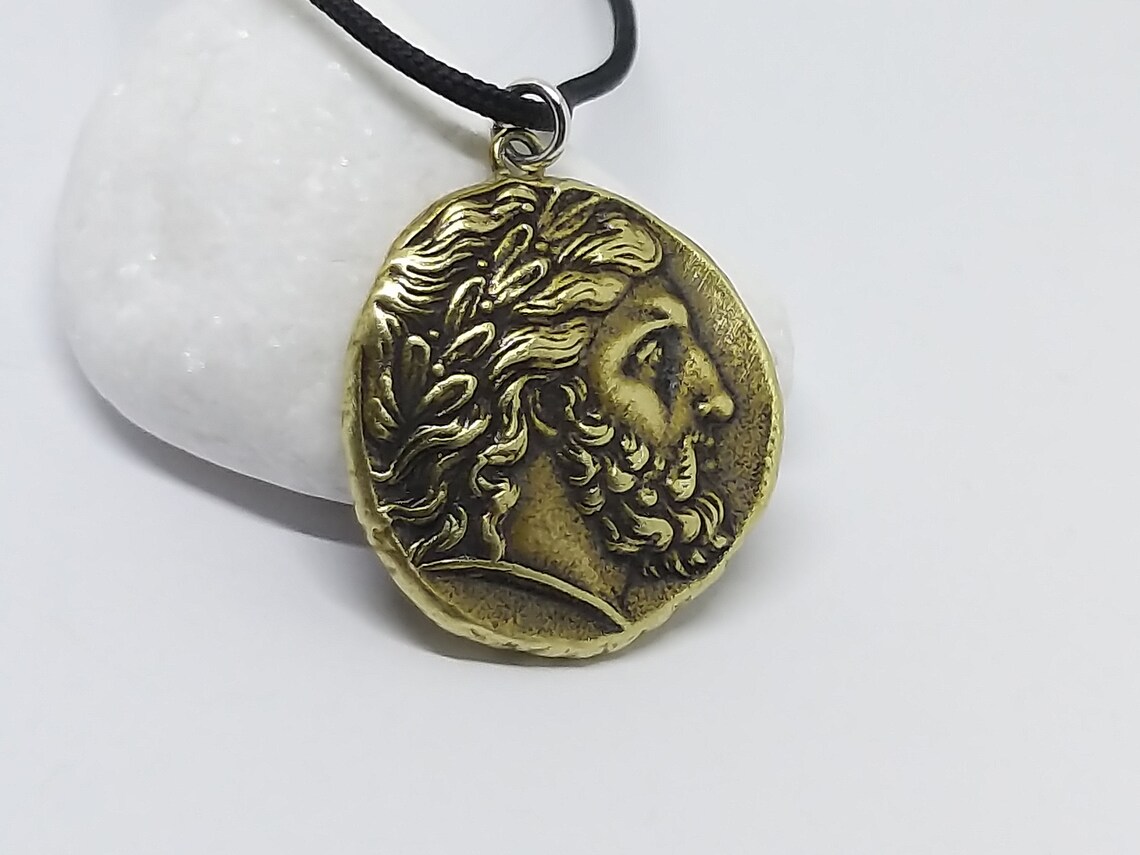 Zeus Coin Pendant Necklace, Ancient Greek God Jewelry, Bronze Zeus ...