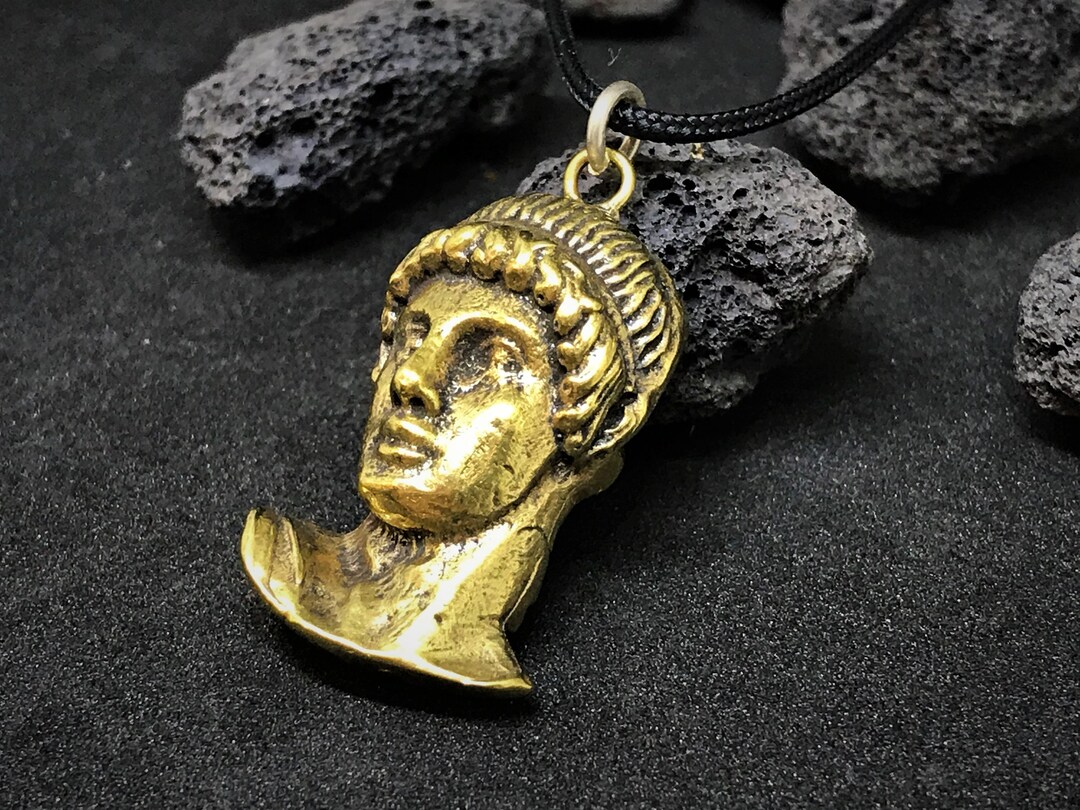 Hand Carved Head of God Apollo Antique Bronze Pendant Necklace, Greek ...