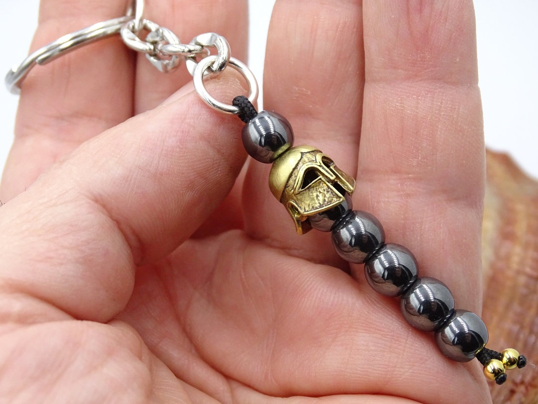 Mini Greek Helmet Keyring With Hematite Beads, Fisherman Gift Keychain ...