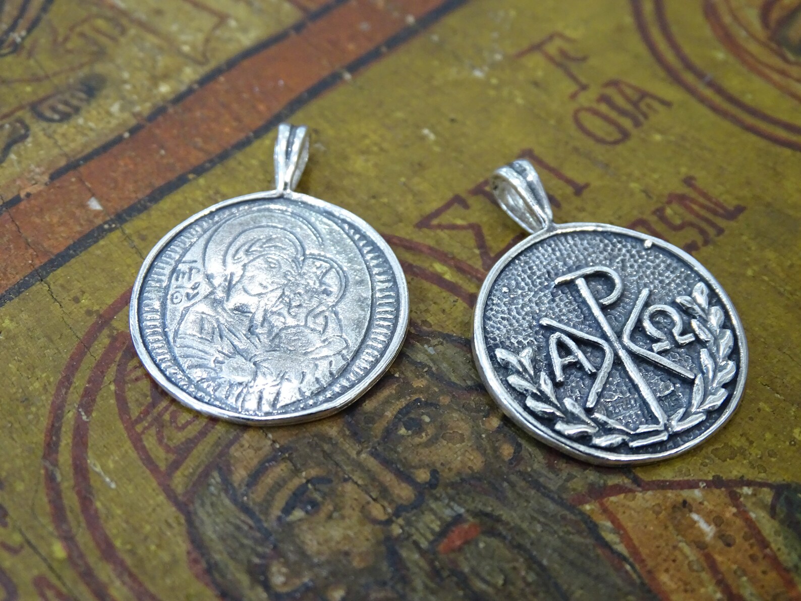 Silver ΑΩ Handmade Pendant, Chi Rho Cross Necklace, Christianity Symbol ...