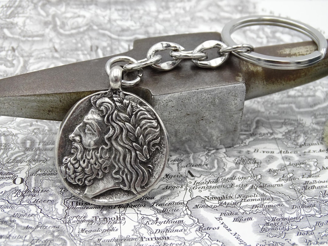 Ancient Greek God Zeus Coin Keychain – Handmade Zeus Style Coin Replica ...