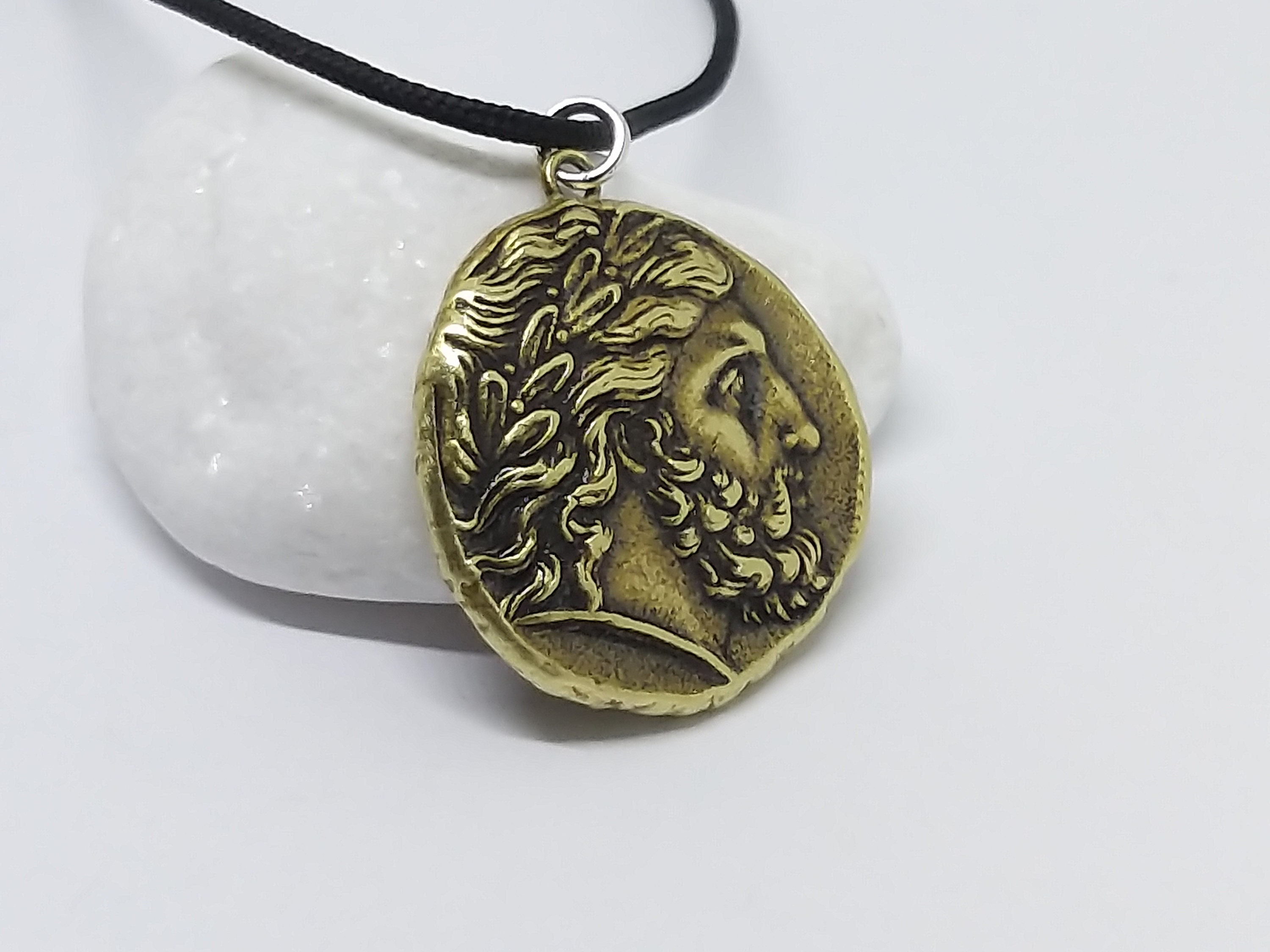 Zeus Coin Pendant Necklace, Ancient Greek God Jewelry, Bronze Zeus ...