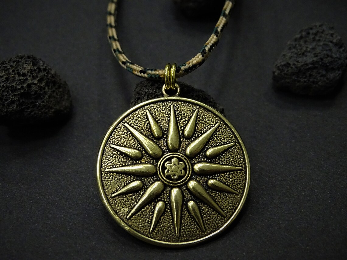 Big Sun Disc Necklace Macedonian Sun Pendant Star of - Etsy