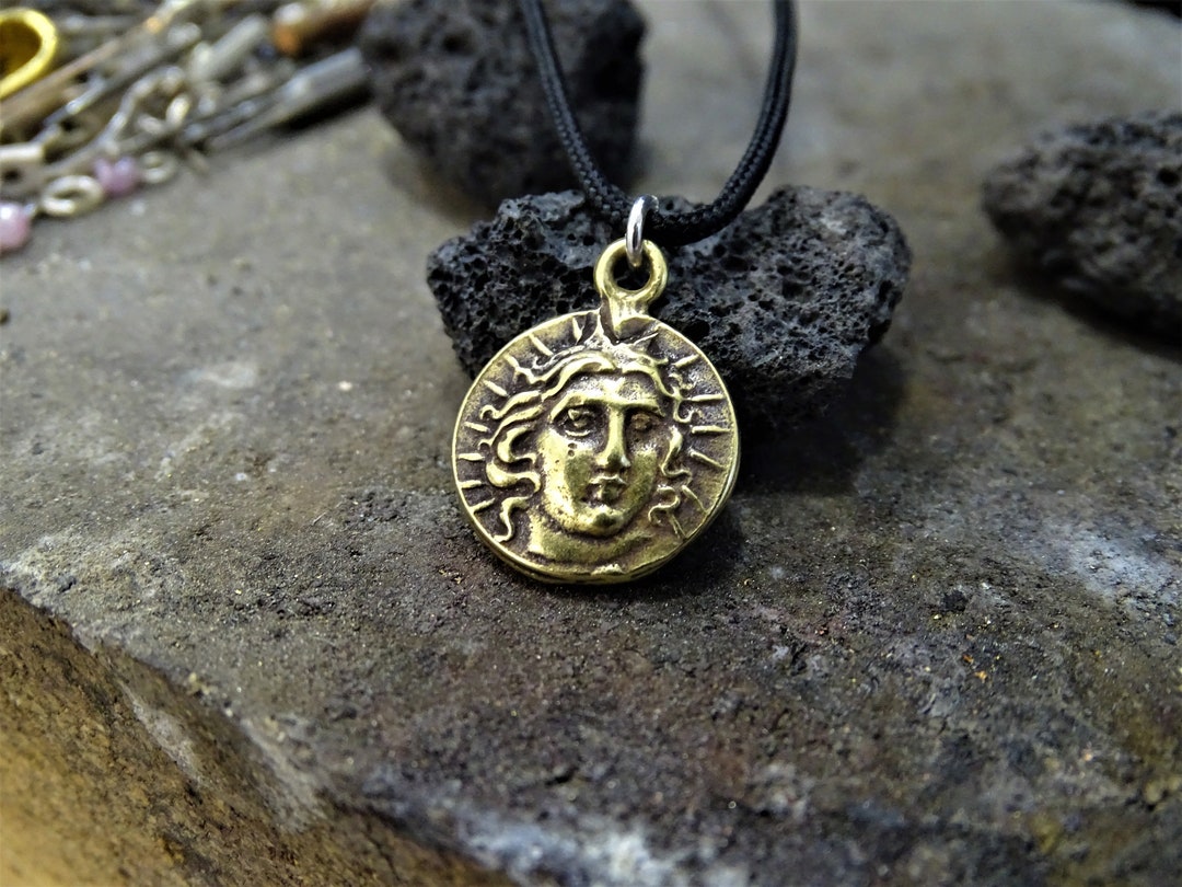 Helios Coin Pendant, Greek Coin Necklace, Lucky Greece Bronze Coin, God ...