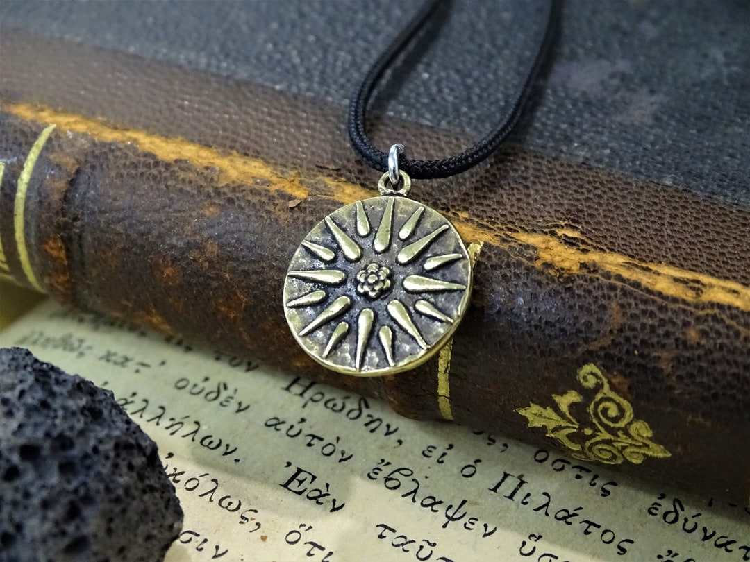 Mini Sun Coin Necklace, Satin Finish Macedonian Star of Vergina ...
