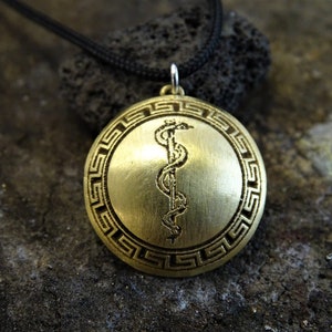 Bronze Snake Pendant, Rod of Asclepius, Asclepius Curved Pendant ...