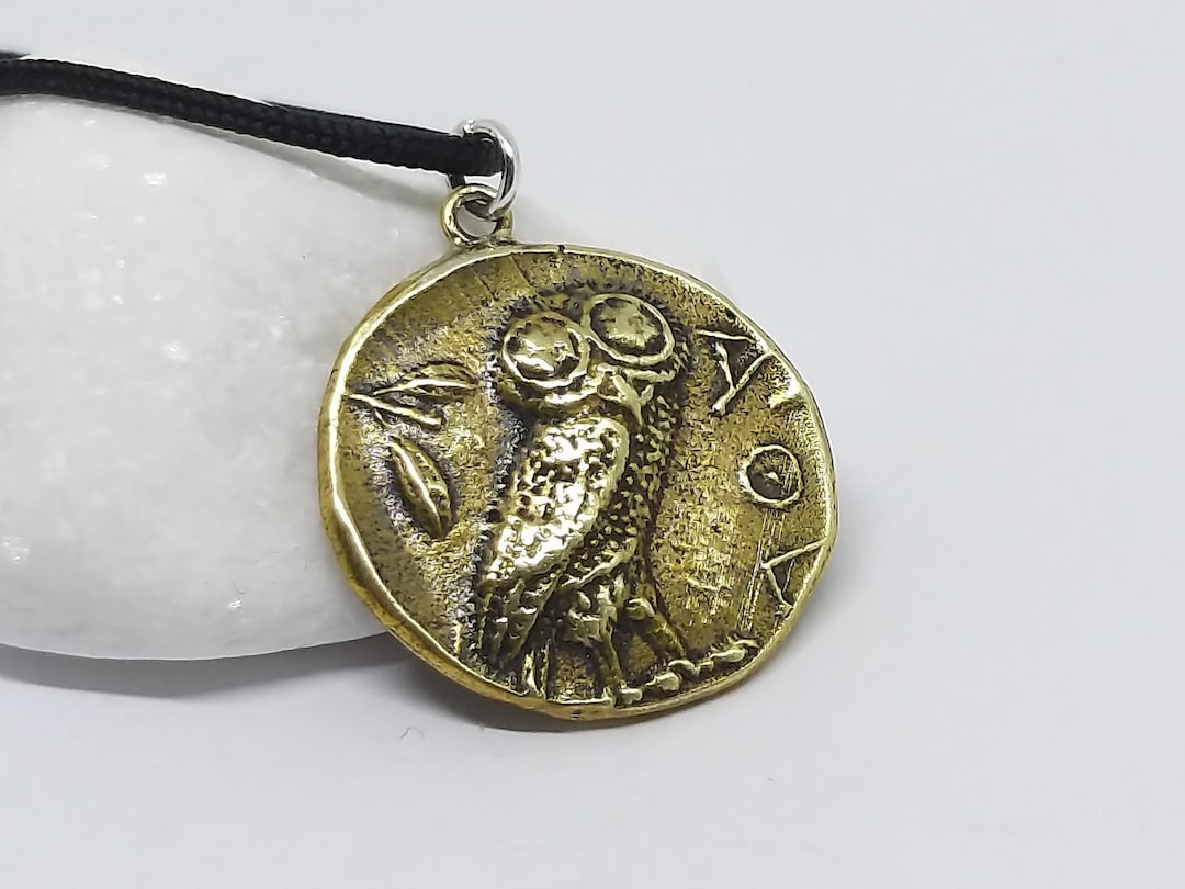Owl Necklace, Athena Goddess Coin Necklace, Ancient Greek Coin Bronze ...
