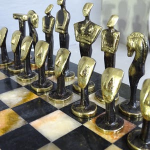 Greek Black Marble and Fire Onyx Chess Set With Bronze Pawns, Unique Handcrafted Marble Chess ...