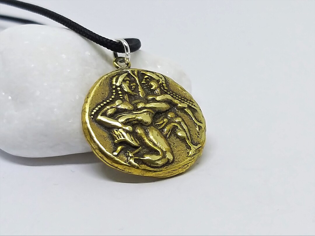 Naked Satyr Ancient Greek Coin Pendant, Fleeing Nymph Coin Necklace ...