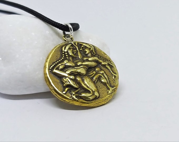 Naked Satyr Ancient Greek Coin Pendant, Fleeing Nymph Coin Necklace ...