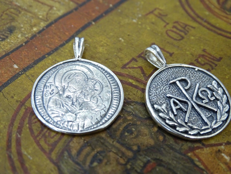 Silver ΑΩ Handmade Pendant, Chi Rho Cross Necklace, Christianity Symbol ...