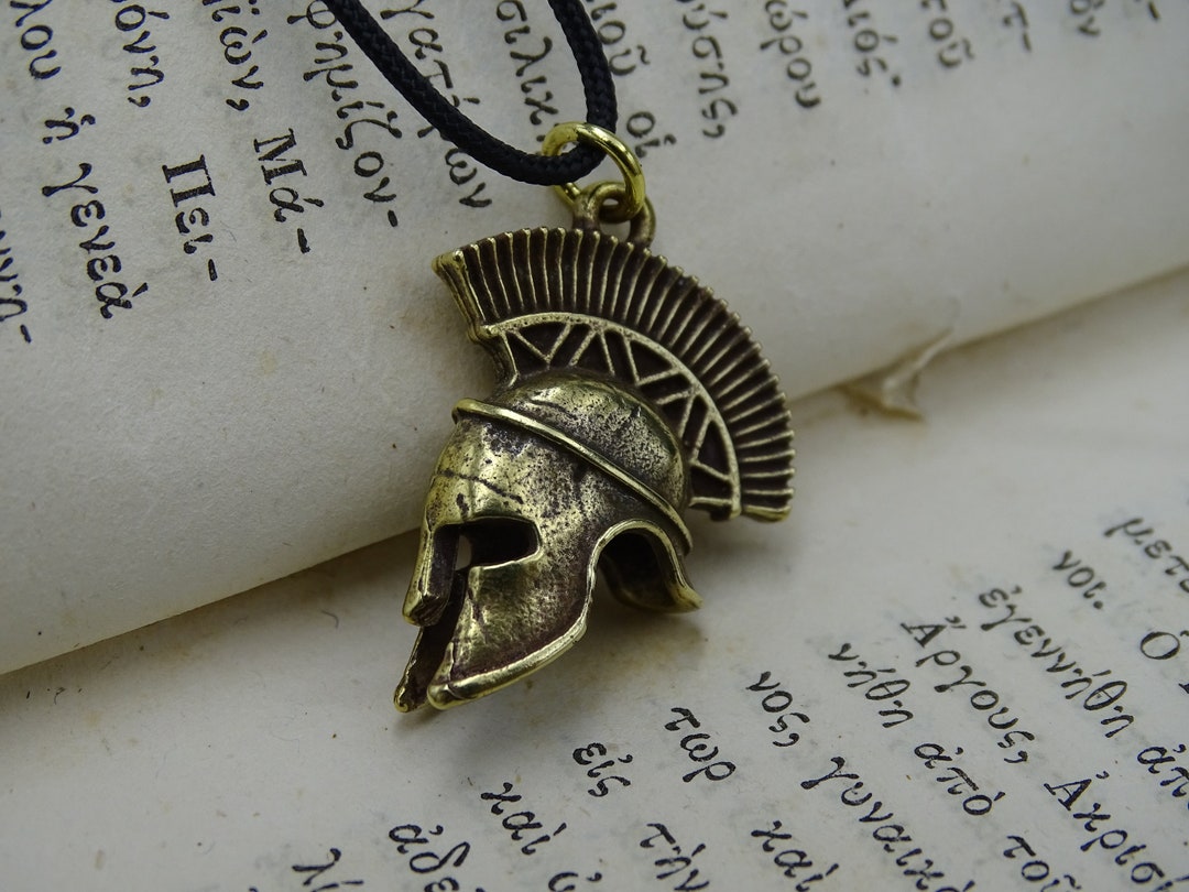 Hand Carved Spartan Helment Necklace, Vintage Spartan Warrior Jewelry ...