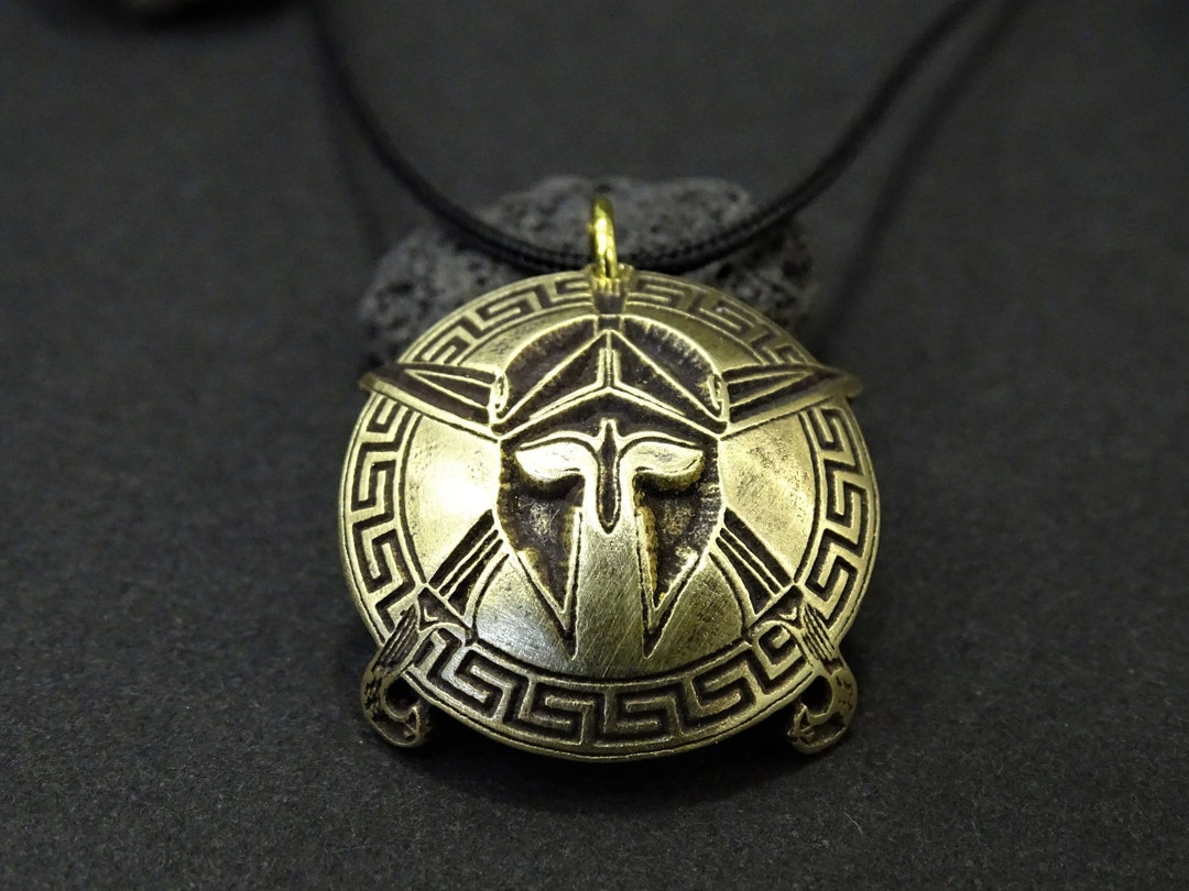 Greek Spartan Symbol Bronze Pendant Necklace, Spartan Helmet Shield ...