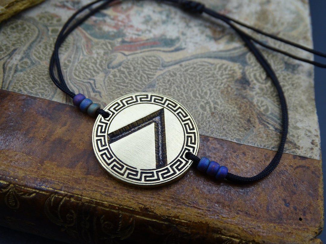 Adjustable Cord Spartan Shield, Vintage Gift for Men Greek Key Spartan ...