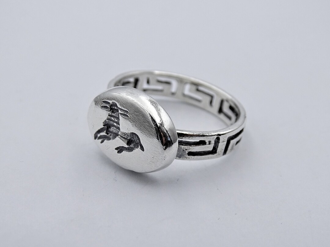 Greek Mythology Monster Silver Signet Ring, Hand Engraved Ring ...